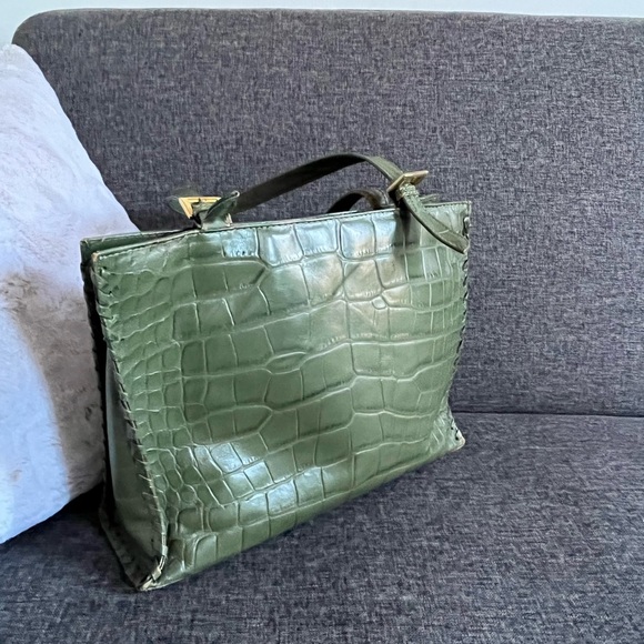 Bags | Vintage Olive Green Croc Style Bag | Poshmark